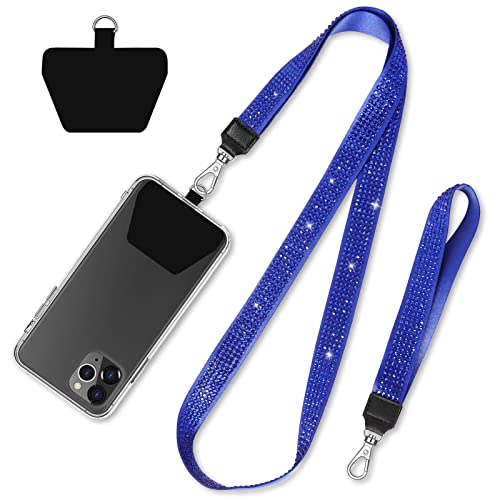 SHANSHUI Cell Phone Lanyard, Universal Bling Nylon Neck Lanyard and Wrist Strap with 2 Patches Cell Phone Charm Lanyard Compatible with iPhone and All Smartphones (Dark Blue)