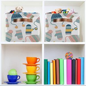 susiyo Large Foldable Storage Bin, Christmas Hats Mittens Fabric Storage Baskets Collapsible Decorative Baskets Organizing Basket Bin with PU Handles for Shelves Home Closet Bedroom Living Room-1Pack