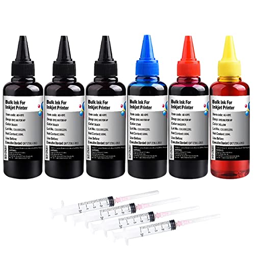 6 Bottles Ink and Ink Refill Kits Compatible with HP 950 951 932 933 60 61 952 902 901 62 63 64 65 21 22 920 940 934 564 711 970 971 95 96 Inkjet Printer Cartridges for Refillable Ink Cartridges