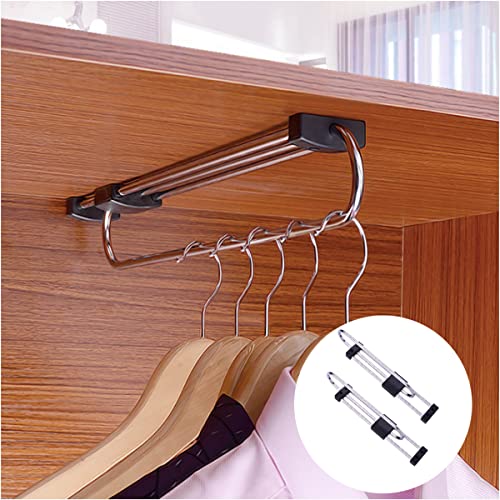 Pull-Out Heavy Duty Retractable Closet Storage Rack Extender Valet Rod Rail Towel Hanger,Hanging Adjustable Wardrobe elescopic Rail Closet Hangers (13.8 inch Hanger Movable Pants Rack) 2 Pieces