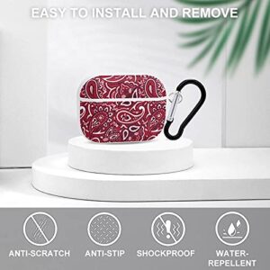 Unique Headphone Case Cover Compatible with Airpods Pro Wireless Charging Case, Smooth Headphone Case with Keychain, Led Visible, Paisley Bandana Red