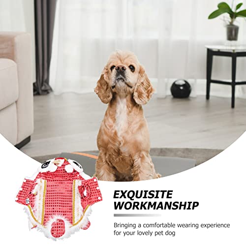 Small Pet Costume Lion Dance Pet Costume with Red Yellow Sequins Christmas New Year Cat Dog Clothes Winter Warm Hoodies Coat for Small Meduim Large Dogs (52X20cm) Small Dog Clothes