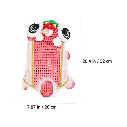 Small Pet Costume Lion Dance Pet Costume with Red Yellow Sequins Christmas New Year Cat Dog Clothes Winter Warm Hoodies Coat for Small Meduim Large Dogs (52X20cm) Small Dog Clothes