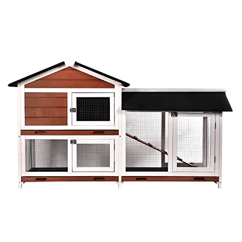 B BAIJIAWEI Rabbit Hutch Indoor Outdoor 62" Bunny Cage - 2-Tier Waterproof Wooden Rabbit Cage - Guinea Pig House with Ramp, Door, Pull Out Tray