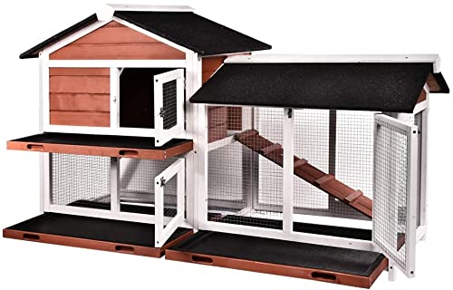 B BAIJIAWEI Rabbit Hutch Indoor Outdoor 62" Bunny Cage - 2-Tier Waterproof Wooden Rabbit Cage - Guinea Pig House with Ramp, Door, Pull Out Tray