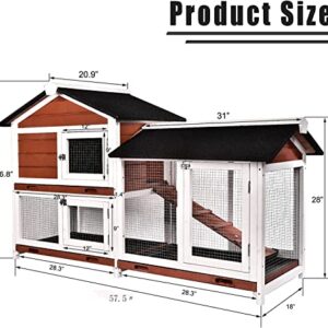 B BAIJIAWEI Rabbit Hutch Indoor Outdoor 62" Bunny Cage - 2-Tier Waterproof Wooden Rabbit Cage - Guinea Pig House with Ramp, Door, Pull Out Tray