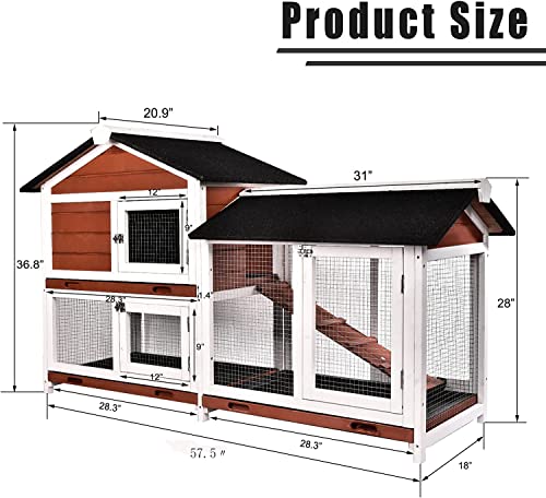 B BAIJIAWEI Rabbit Hutch Indoor Outdoor 62" Bunny Cage - 2-Tier Waterproof Wooden Rabbit Cage - Guinea Pig House with Ramp, Door, Pull Out Tray