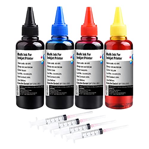 Primer Ink Ink Refill kit 4x100ml for Canon 250 251 270 271 280 281 1200 2200 PG240 CL241 PG245 CL246 PG210 Refillable Ink Cartridge CIS CISS System with 4 Free Syringes (BK, C, M, Y)