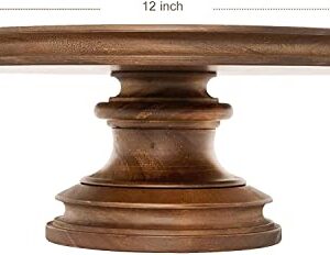 SMAAFIT 12 Inch Solid Cedar Wood Mud Pie Cake Stand for Wedding Decorative Display Serving Platter for Pastries Muffins Dessert Detachable Decorative Kitchen Server and Display(Brown)