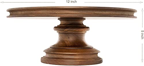 SMAAFIT 12 Inch Solid Cedar Wood Mud Pie Cake Stand for Wedding Decorative Display Serving Platter for Pastries Muffins Dessert Detachable Decorative Kitchen Server and Display(Brown)