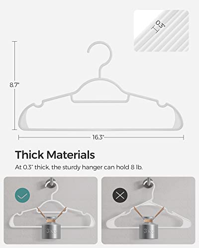 SONGMICS Plastic Hangers, 30 Pack Lightweight Space-Saving Hangers, Hangs up to 8 lb, Heavy-Duty Clothes Hangers for Coats, Pants, Dresses, White UCRP007W30