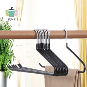 YQMY Pants Hangers Slack/Trousers Hangers 10 Pack, Open Ended Design Space Saving Slim Strong and Durable Anti-Rust Chrome Metal Hangers (Black Heavy Duty)