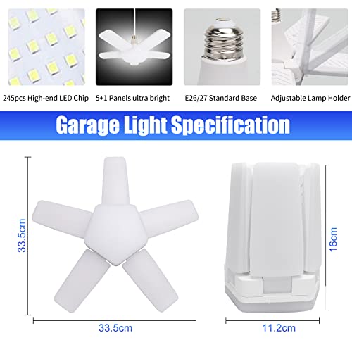 Coomoors Led Garage Lights 4 Pack, 100W LED Shop Light, 10000LM 6500K E26/E27 Garage Ceiling Light with 5 Adjustable Panels for Garage Workshop Basement Workbench Barn Warehouse