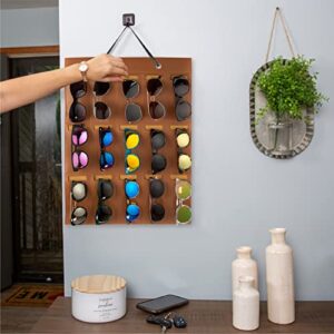 Sunnies Spot! Leather Hanging Glasses Sunglass Wall Holder Organizer With 15 Storage Slots (Brown)