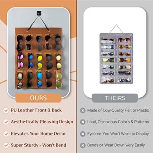 Sunnies Spot! Leather Hanging Glasses Sunglass Wall Holder Organizer With 15 Storage Slots (Brown)