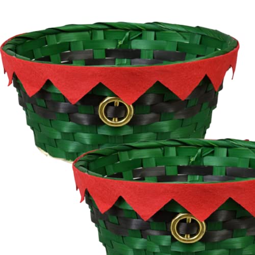 LJIF BCL Festive Woven Bamboo Holiday Character Green Baskets - Set of 2 & Custom Storage Carrier