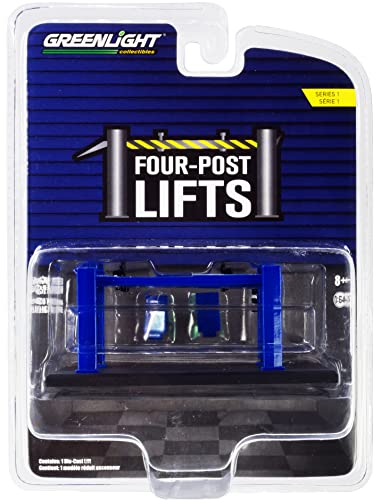 Adjustable Four-Post Lift Blue Four-Post Lifts Series 1 1/64 Diecast Model by Greenlight 16100 A