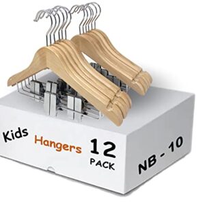 Kids Hangers with Metal Clips Pant Bar 4T-10 (Natural Wood)