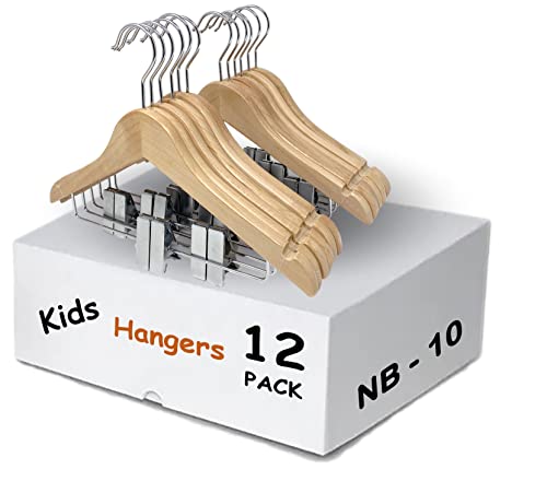 Kids Hangers with Metal Clips Pant Bar 4T-10 (Natural Wood)