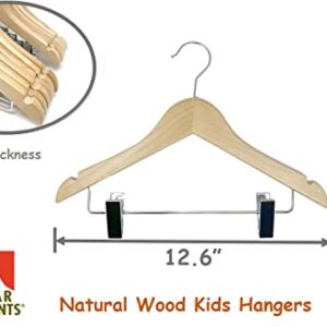 Kids Hangers with Metal Clips Pant Bar 4T-10 (Natural Wood)