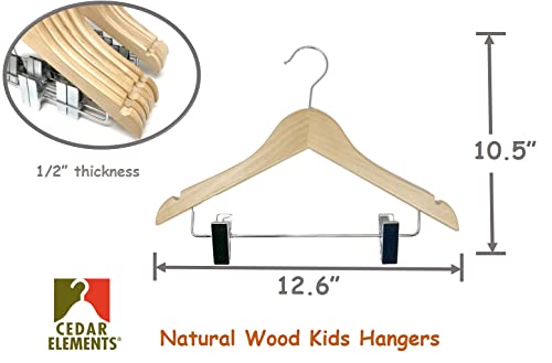 Kids Hangers with Metal Clips Pant Bar 4T-10 (Natural Wood)