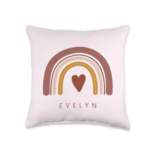 rainbow boho girls name gifts rainbow boho girls name evelyn throw pillow, 16x16, multicolor