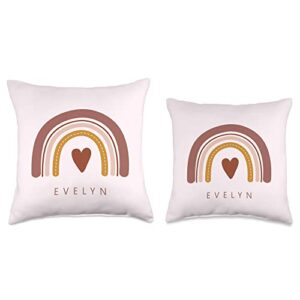 Rainbow Boho Girls Name Gifts Rainbow Boho Girls Name Evelyn Throw Pillow, 16x16, Multicolor