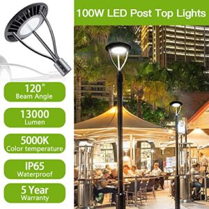 LED Circular Post Top Pole Lights 100W, Photocell Optional, 13000LM (500W Equiv.) LED Garden Area Lights for Pathway School Street Light