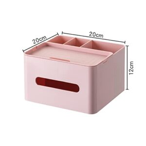 HornTide 5-in-1 Tissue Box 7.8inch Multifunction Countertop Organizer 3x Compartments 1x Tray Boutique Stationery Storage Caddy HIPS Plastic (Pink)