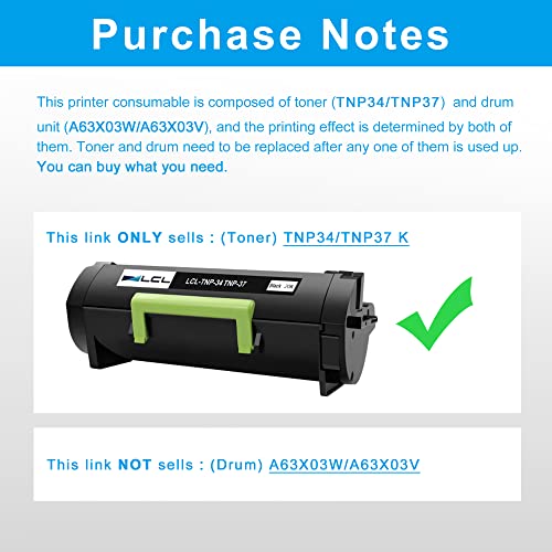 LCL Compatible Toner Cartridge Replacement for Konica Minolta TNP34 TNP-34 TNP37 TNP-37 A63T01W A63T01F 20000Pages Bizhub 4700P (1-Pack Black)