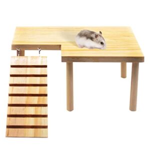 kathson hamster wooden platform with ladder natural small animal standing platform guinea pig cage landscaping platform for small animals syrian rat golden bear chinchilla