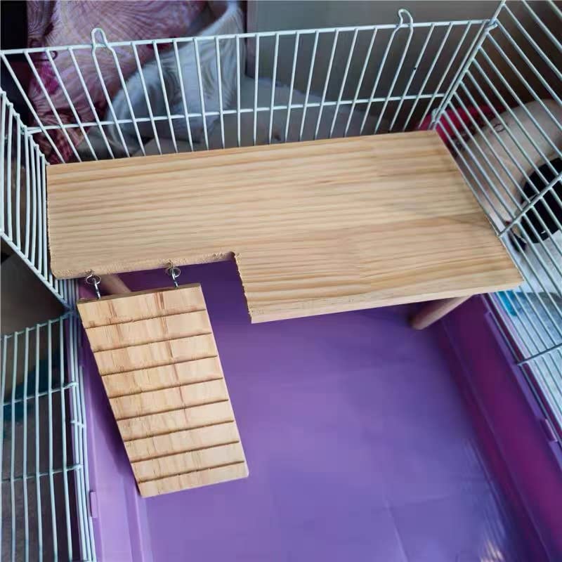 kathson Hamster Wooden Platform with Ladder Natural Small Animal Standing Platform Guinea Pig Cage Landscaping Platform for Small Animals Syrian Rat Golden Bear Chinchilla