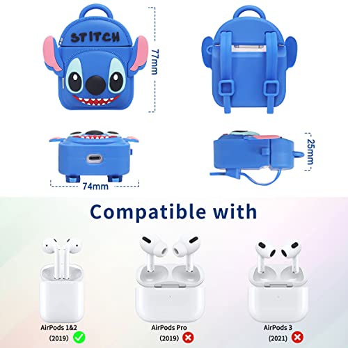 SUIHUOJI Cute Stitch Backpack Airpods Case,6 in 1 Silicone Airpods 2/1 Charging case Accessories Cover,3D Fashion Funny Cartoon Shoulder Bag Protective Design Skin for Apple Earphone 2&1 with Keychain