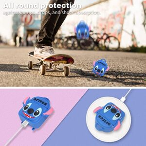 SUIHUOJI Cute Stitch Backpack Airpods Case,6 in 1 Silicone Airpods 2/1 Charging case Accessories Cover,3D Fashion Funny Cartoon Shoulder Bag Protective Design Skin for Apple Earphone 2&1 with Keychain