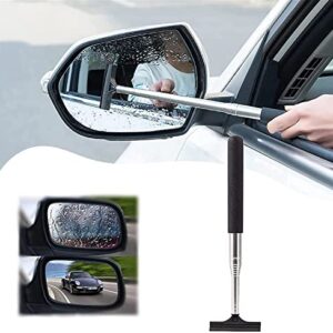 Portable Retractable Rear-View Mirror Wiper, Length Up to 98cm, Car Snow Scraper and Brush Shovel, Waterproof Anti-Fog Glass Mirror Cleaning Supplies (Black)