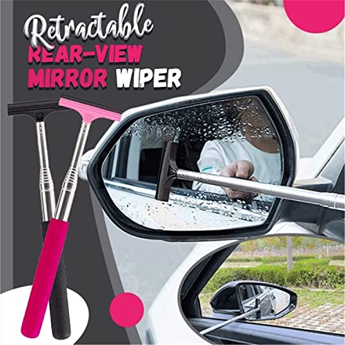 Portable Retractable Rear-View Mirror Wiper, Length Up to 98cm, Car Snow Scraper and Brush Shovel, Waterproof Anti-Fog Glass Mirror Cleaning Supplies (Black)