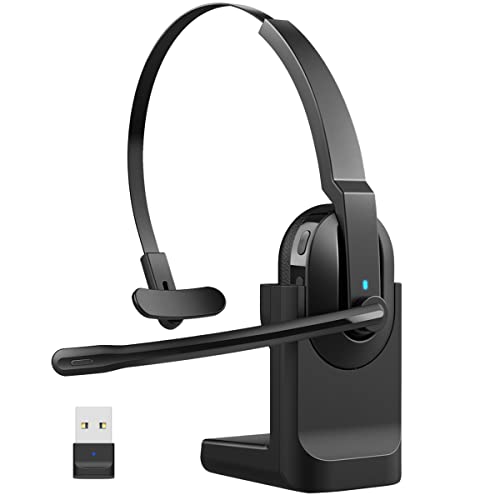 Bluetooth Headset with Microphone, HUAKUA AI Noise Cancelling Wireless Headset with Mute Button 50 Hrs Talk Time, on-Ear Headphones Trucker Headset for Computer PC Tablet Cell Phones Office Home Black