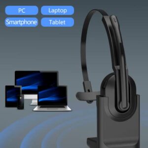 Bluetooth Headset with Microphone, HUAKUA AI Noise Cancelling Wireless Headset with Mute Button 50 Hrs Talk Time, on-Ear Headphones Trucker Headset for Computer PC Tablet Cell Phones Office Home Black