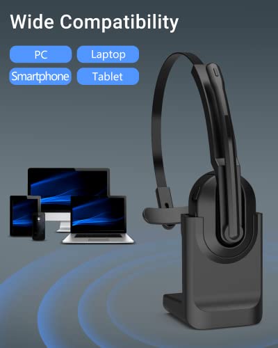 Bluetooth Headset with Microphone, HUAKUA AI Noise Cancelling Wireless Headset with Mute Button 50 Hrs Talk Time, on-Ear Headphones Trucker Headset for Computer PC Tablet Cell Phones Office Home Black