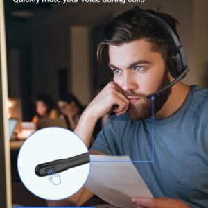 Bluetooth Headset with Microphone, HUAKUA AI Noise Cancelling Wireless Headset with Mute Button 50 Hrs Talk Time, on-Ear Headphones Trucker Headset for Computer PC Tablet Cell Phones Office Home Black