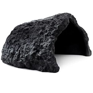 nomal reptile rock hide cave large reptile habitat turtle hideouts cave for lizards bearded dragon leopard gecko snake amphibians fish, black (ns-01)