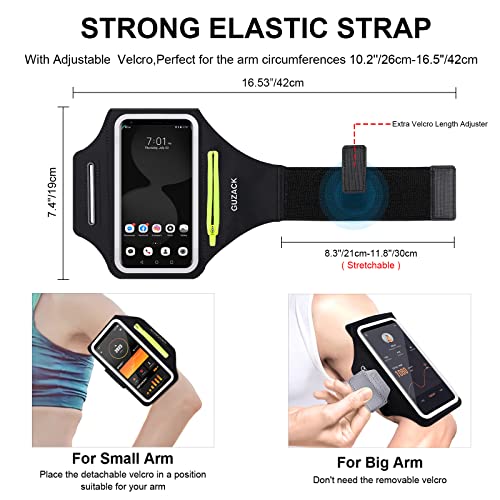 GUZACK Running Armband for iPhone 15 14 13 12 11 Pro Max/14 Plus/XR/XS/X, Galaxy S23/S22/S21, with Airpods Pouch Card Slot & Key Pockets, Sports Arm Bands Cell Phone Holder Fit Up to 6.9 Inches Phone