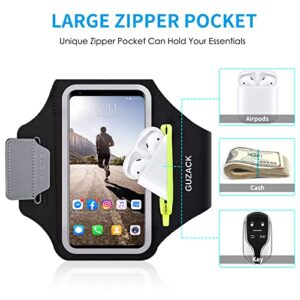 GUZACK Running Armband for iPhone 15 14 13 12 11 Pro Max/14 Plus/XR/XS/X, Galaxy S23/S22/S21, with Airpods Pouch Card Slot & Key Pockets, Sports Arm Bands Cell Phone Holder Fit Up to 6.9 Inches Phone