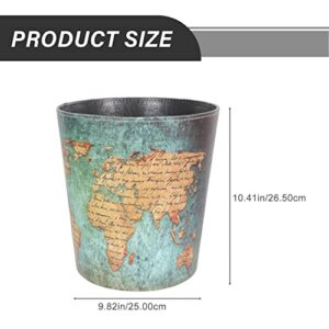 Cabilock Office Decor Retro Waste Bucket Leather Trash Can Paper Wastebasket: Waste Paper Bin European British Style Garbage Can Uncovered Waste Bin World Map Pattern Waste Paper Basket Car Decor