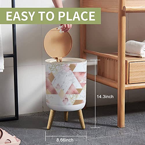 IBPNKFAZ89 Small Kawaii Cute Pink Kitchen Diaper Bathroom Trash Can with Lid, Marble Garbage Bin Wood Waste Bin, Press Cover Round Dog Proof Wastebasket for Girl Kid Bedroom Office Accessories Décor