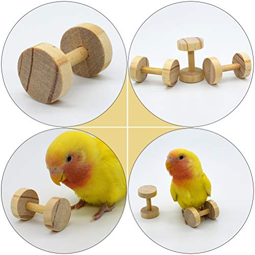 Scicalife Hamster Toys 4Pcs Wooden Parrot Toys Bird Chewing Toys Mini Dumbbell Playthings for PetAquarium Pipe Fittings Bird Toys