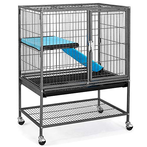 Topeakmart Metal Rolling Ferrets Cage, Small Animal Cage for Adult Rats, Single Unit Critter Nation Cage with Removable Ramp & Platform, Black