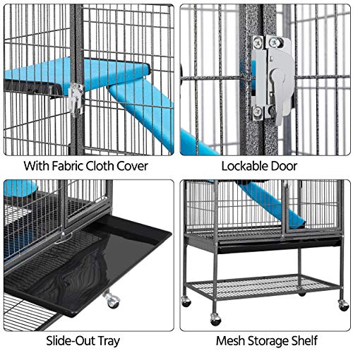 Topeakmart Metal Rolling Ferrets Cage, Small Animal Cage for Adult Rats, Single Unit Critter Nation Cage with Removable Ramp & Platform, Black