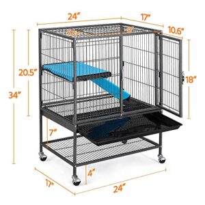 Topeakmart Metal Rolling Ferrets Cage, Small Animal Cage for Adult Rats, Single Unit Critter Nation Cage with Removable Ramp & Platform, Black