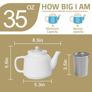 Sweejar Porcelain Teapot with Infuser and Lid, 35 Fl Oz Teaware with Stainless Steel Filter for Tea, Milk, Coffee, Office, Home, Purple